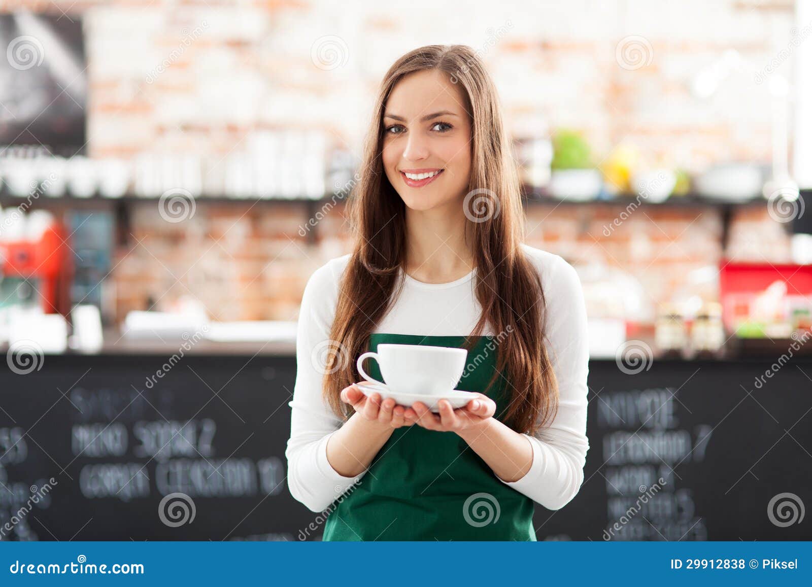 Waitress Holding Cup of Coffee Stock Photo - Image of small, toothy ...