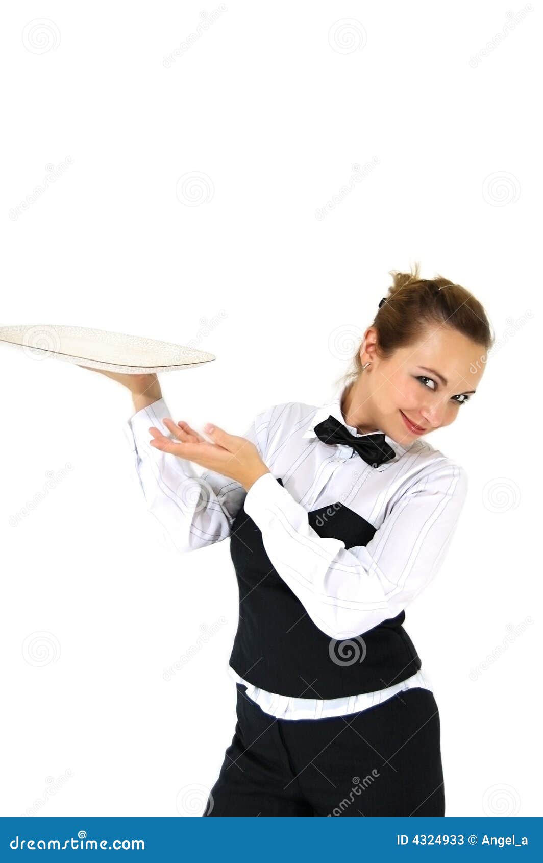 Waitress holding tray stock image. Image of plate, smiling - 4324933