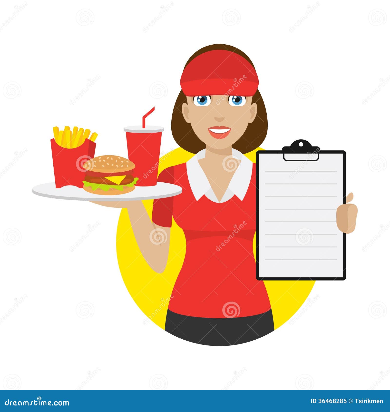 Waitress Holds Tray and Shows Menu Stock Vector - Illustration of ...