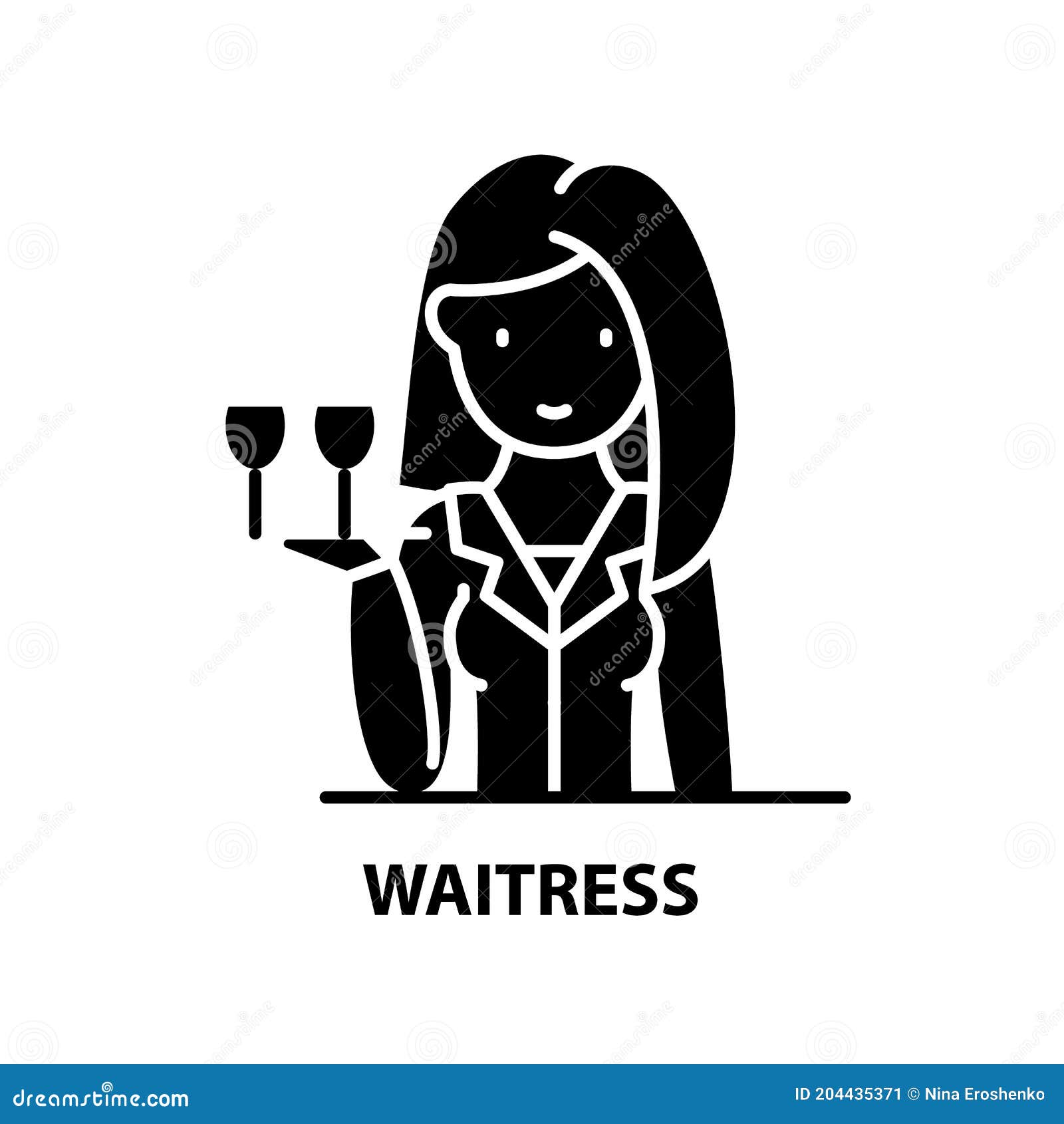 Waitress Icon, Black Vector Sign with Editable Strokes, Concept ...