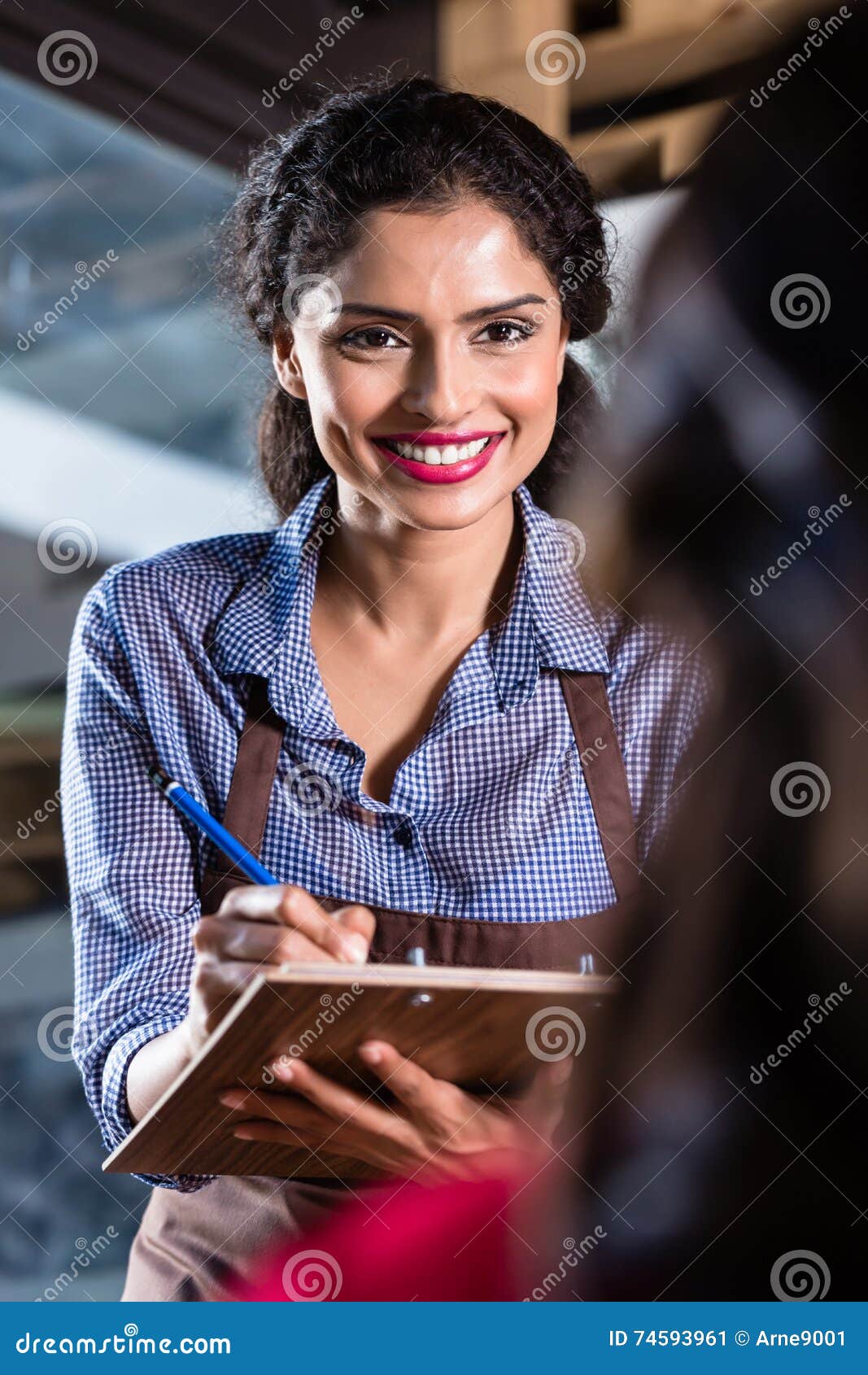 Indian Waitress Taking Orders In Cafe Or Restaurant Stock Photography ...