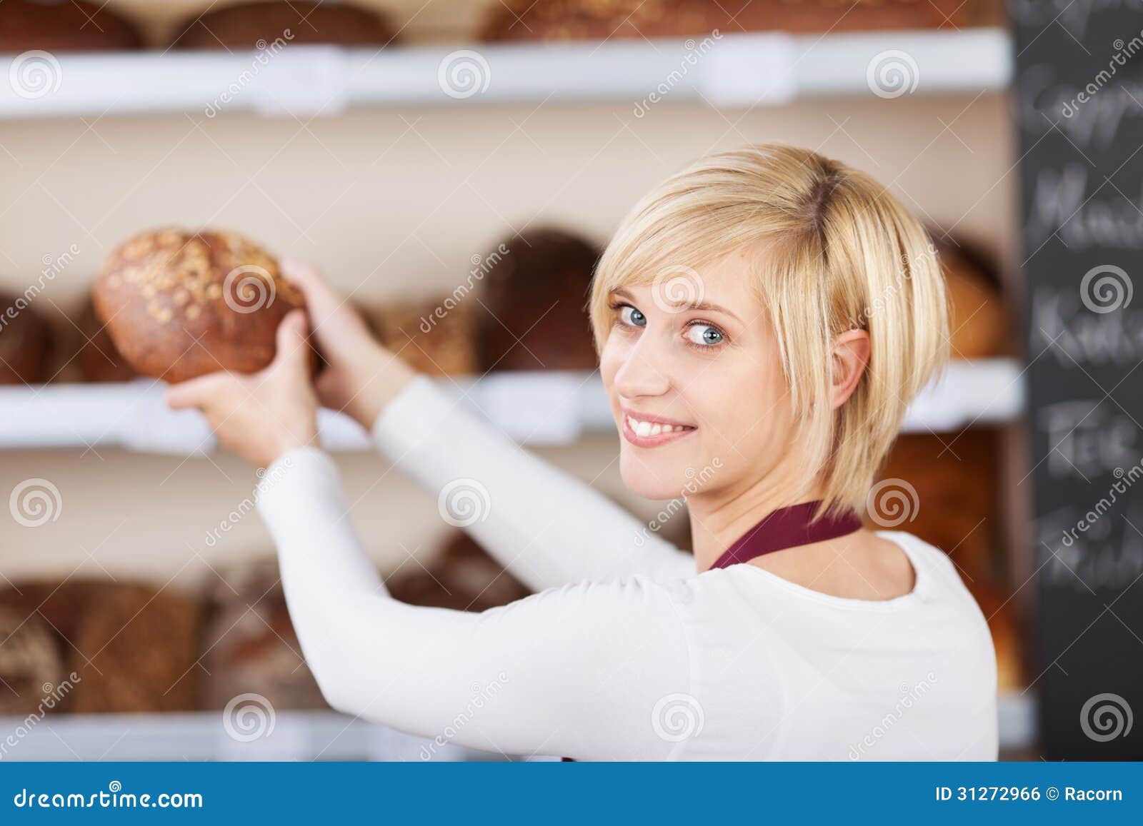 Waitress Keeping Sweet Bread on Shelf in Cafe Stock Photo - Image of ...