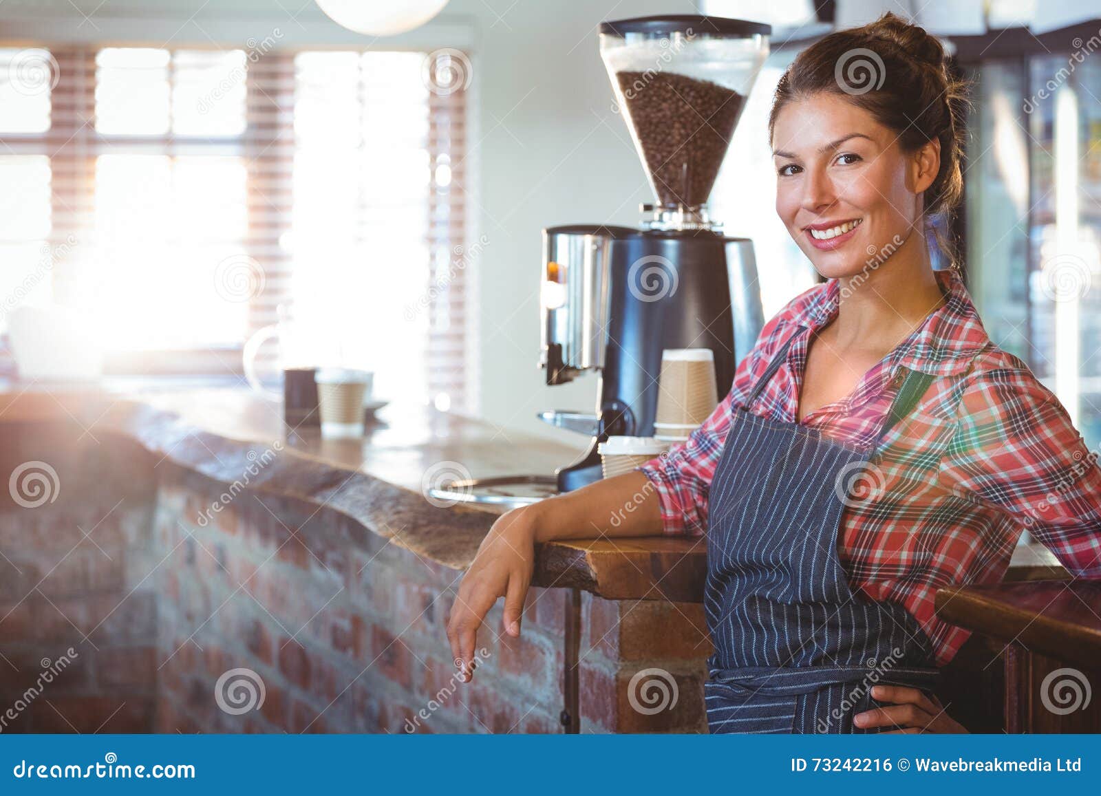 Waitress Leaning Against Counter Stock Photo - Image of coffee ...