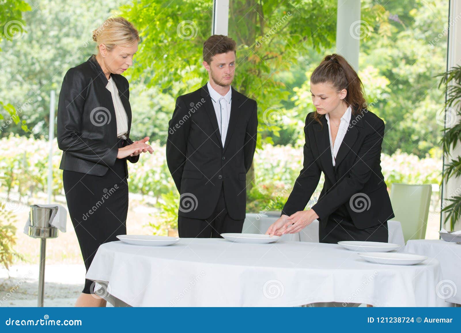 Waitress Learning How To Prepare Table Stock Photo - Image of party ...