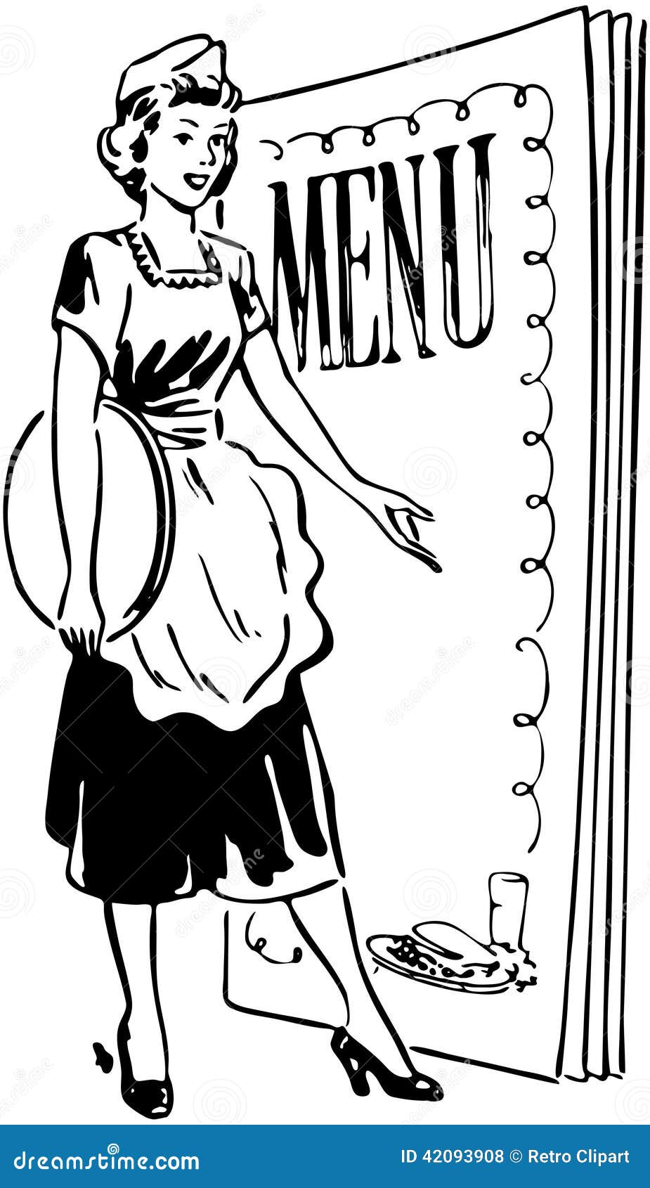 Waitress with Menu Behind stock vector. Illustration of vintage - 42093908