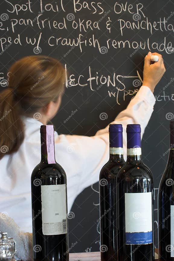 Waitress, Menu Board, and Wine Stock Photo - Image of taste ...