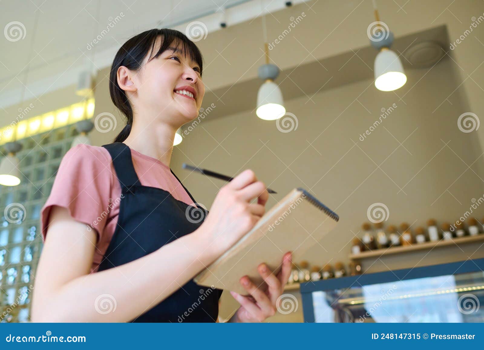 Waitress with Notepad Working in Cafe Stock Image - Image of employee ...