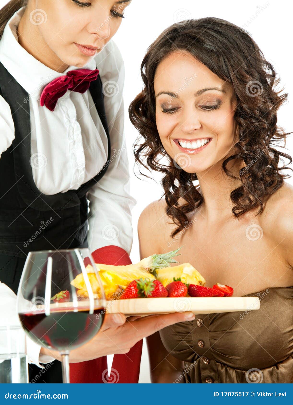Waitress Offering Fruits To Customer Stock Image - Image of ...