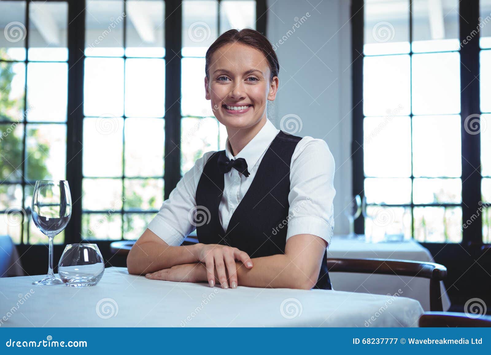 Waitress Posing and Sitting at the Table Stock Image - Image of person ...