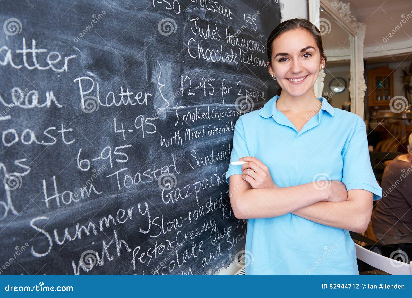 Waitress in Restaurant Writing Menu on Blackboard Stock Photo - Image ...