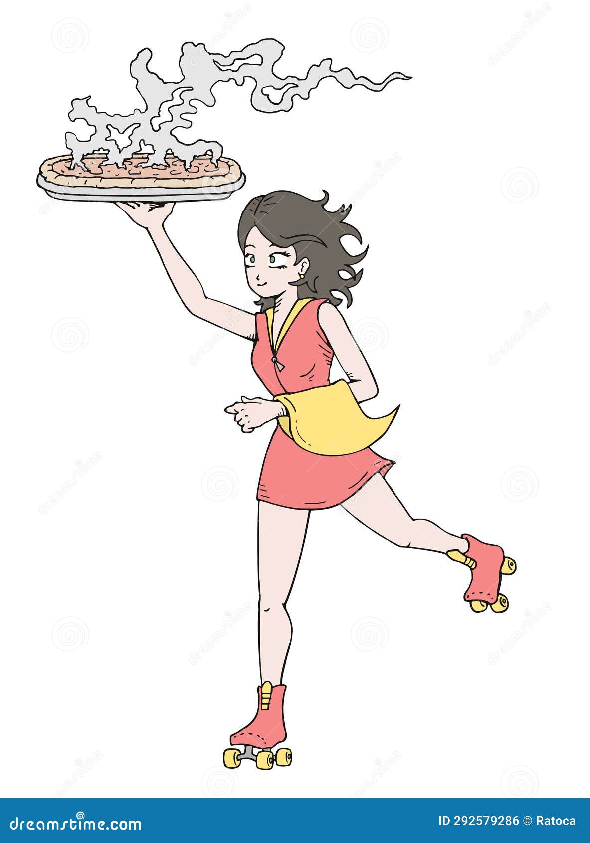 Waitress with roller skate stock illustration. Illustration of service ...
