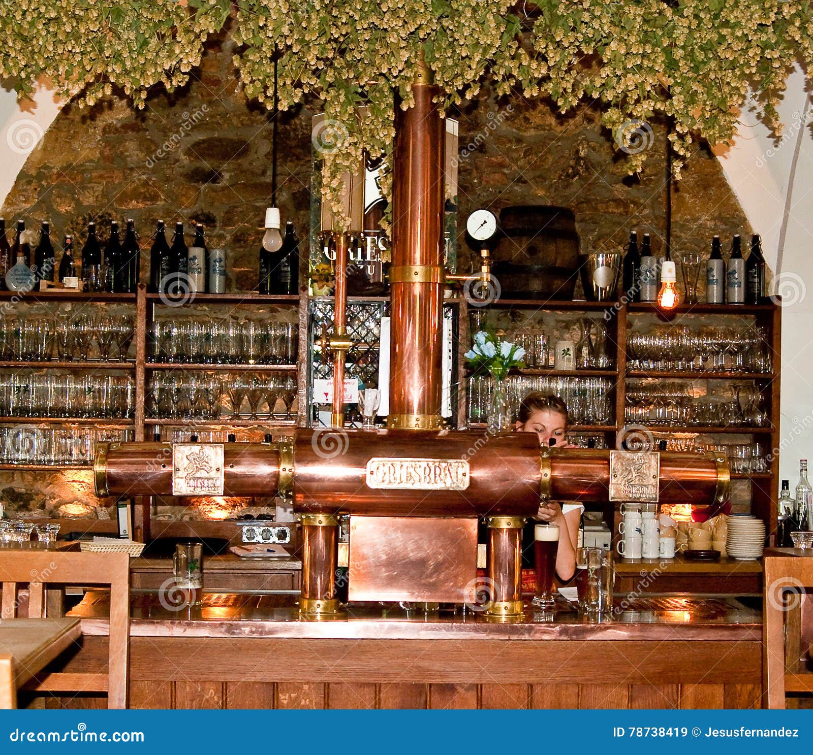 Waitress Serves Guest At Outdoor Cafe In Dutch Town Of Groningen In The ...