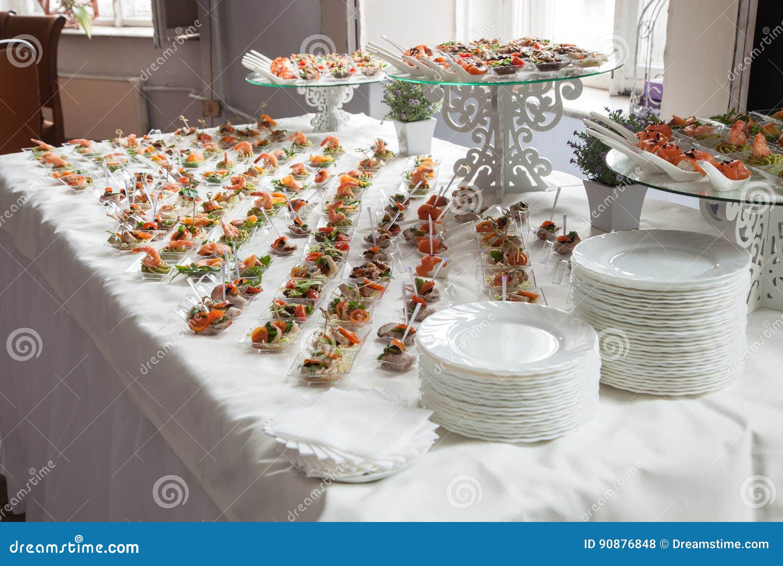 Waitress Serves Tables for Cocktail Party. Catering Stock Photo - Image ...