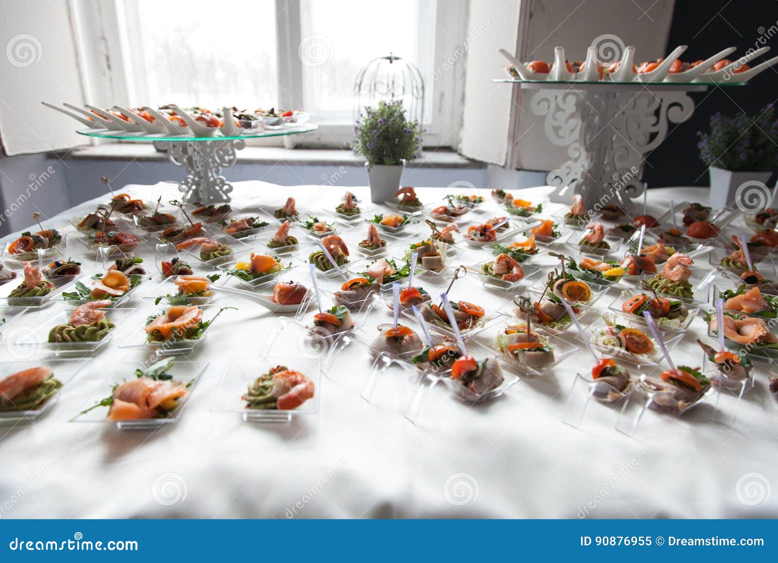 Waitress Serves Tables for Cocktail Party. Catering Stock Image - Image ...