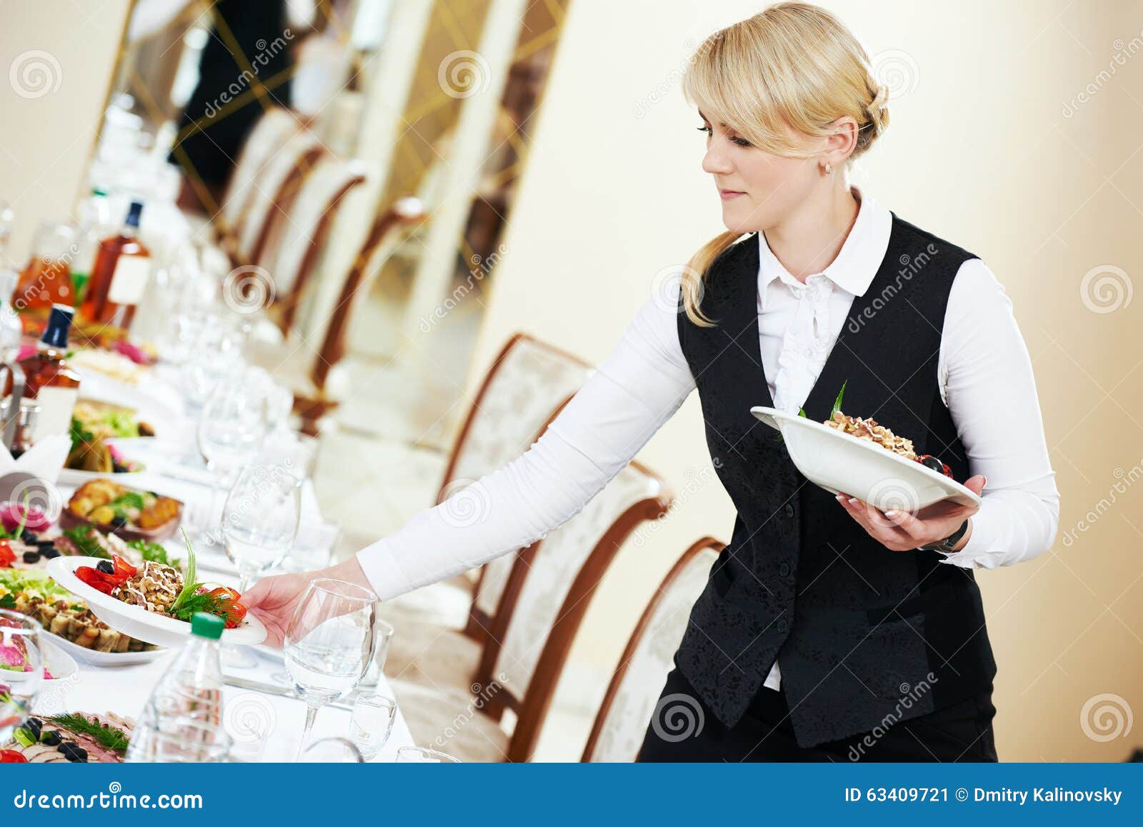 Waitress Serving Banquet Table Stock Image - Image of luxury, event ...