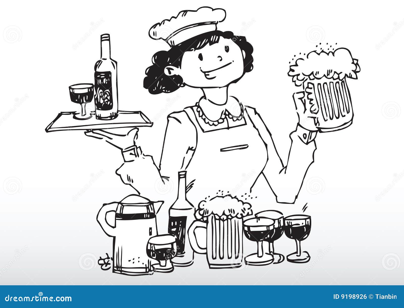 Waitress Serving Bar Drinks Vector Illustration | CartoonDealer.com ...
