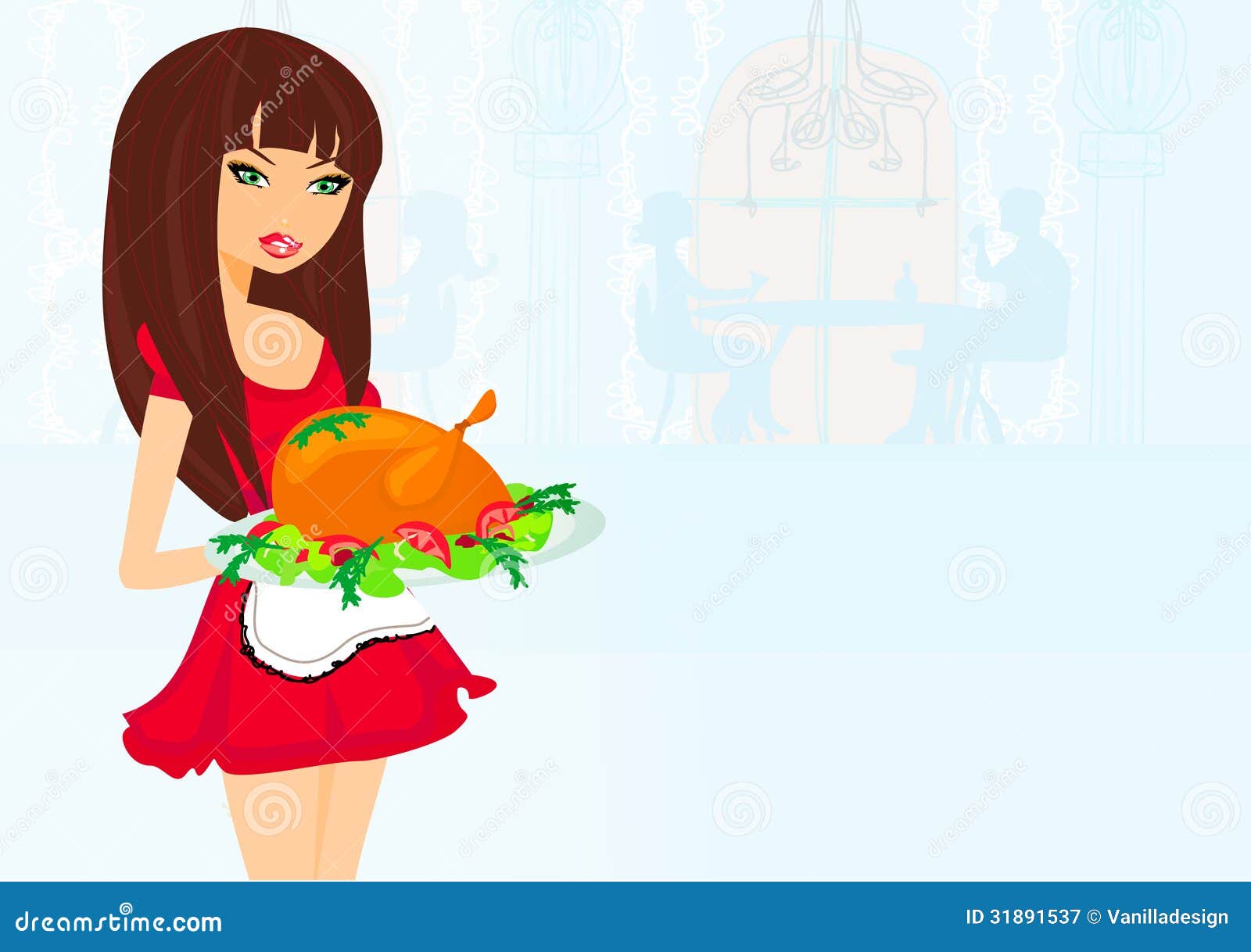 Waitress serving a chicken stock illustration. Illustration of diner ...