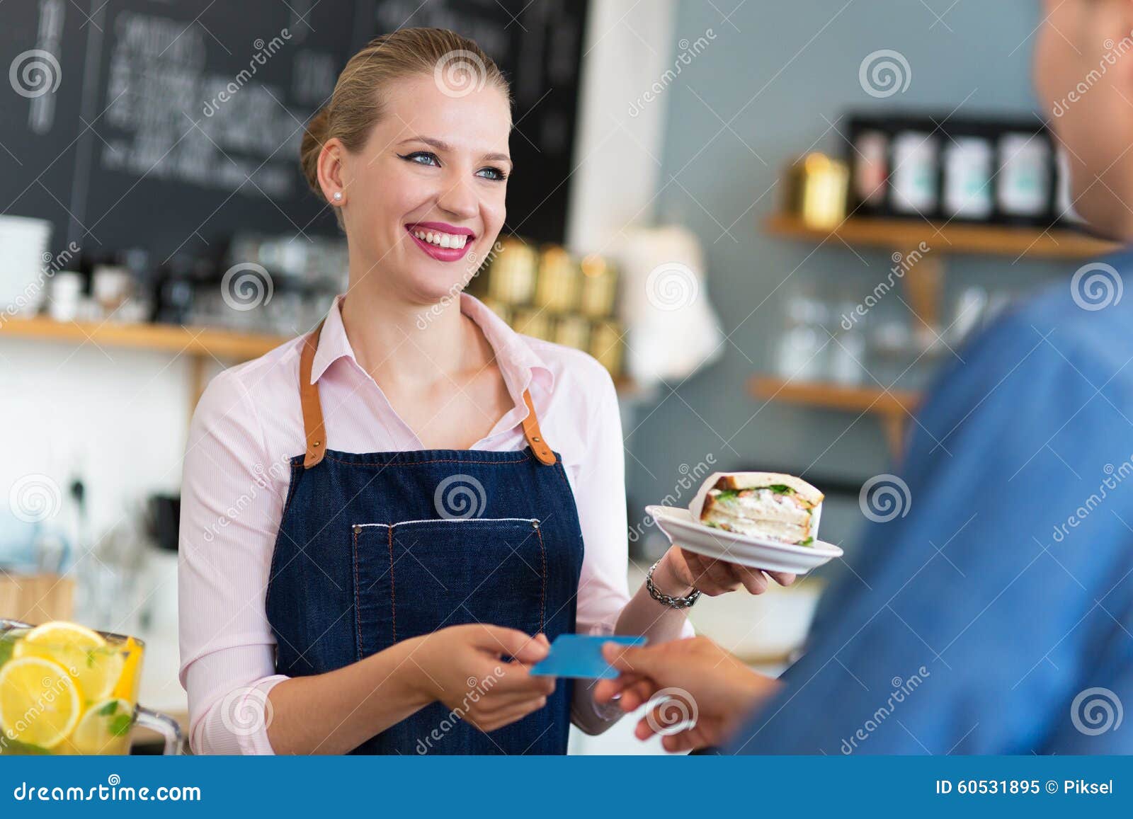 Waitress Serving Customer at the Coffee Shop Stock Image - Image of ...