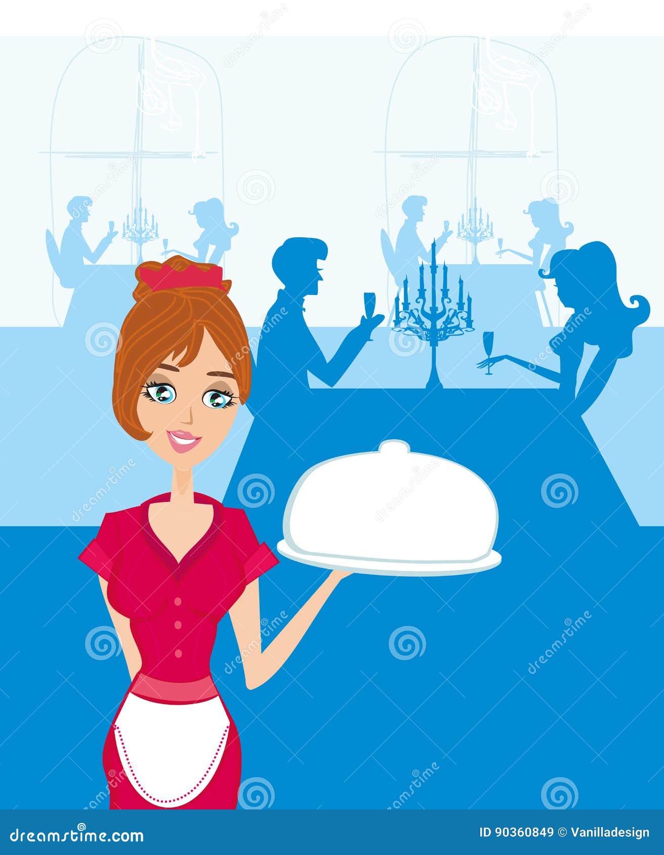 Waitress serving dish stock vector. Illustration of interior - 90360849