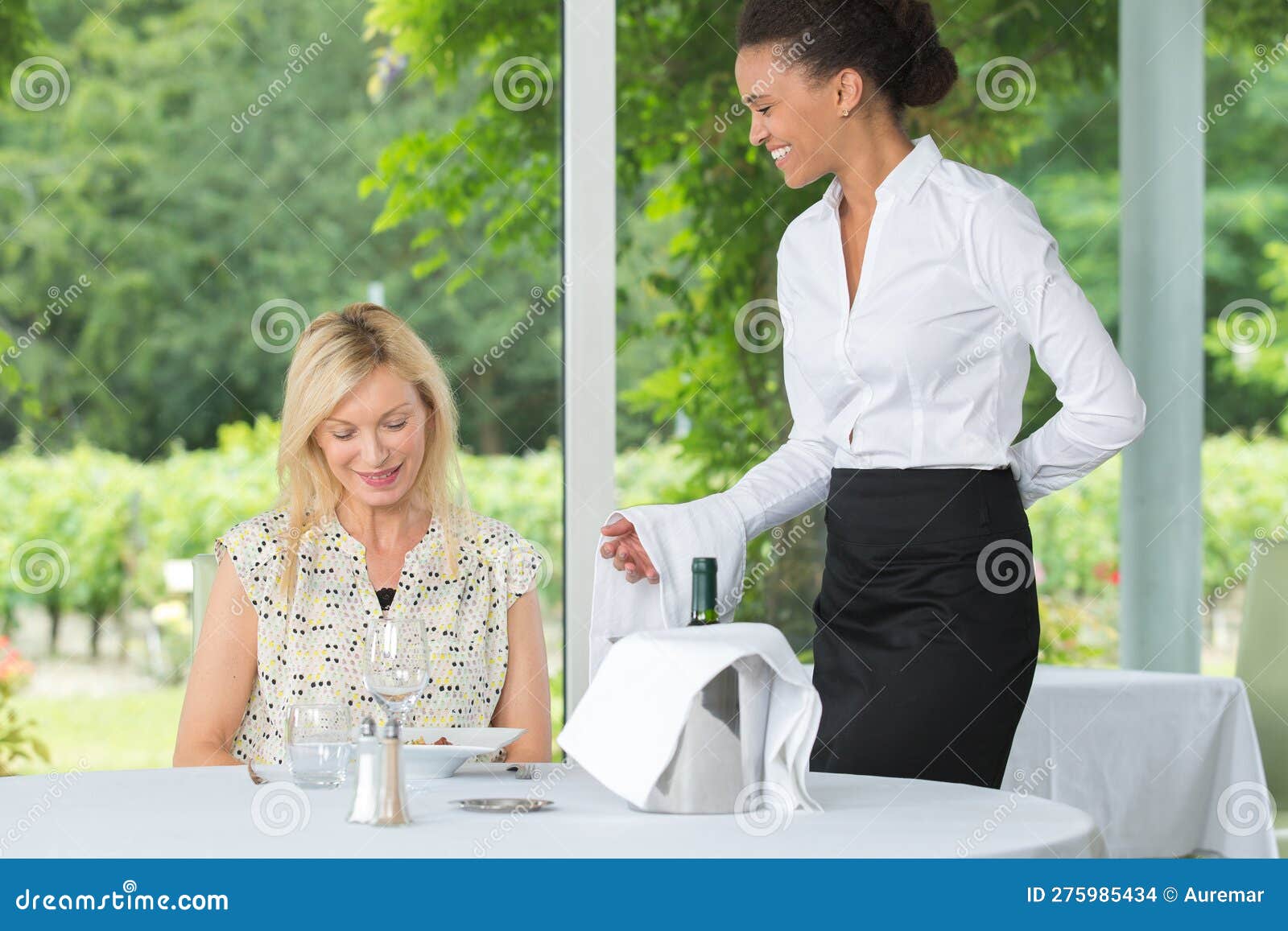 Waitress Serving Female Diner Stock Photo - Image of dinner, customer ...
