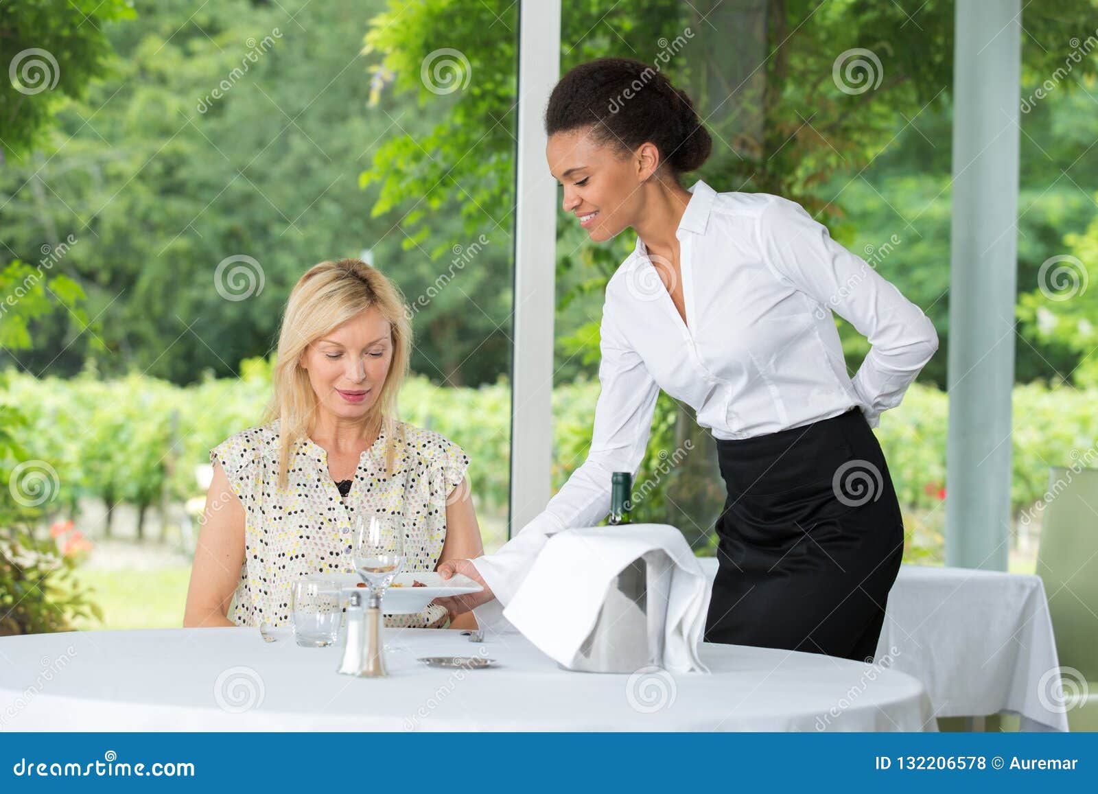 Waitress Serving Lady in Restaurant Stock Photo - Image of diversity ...