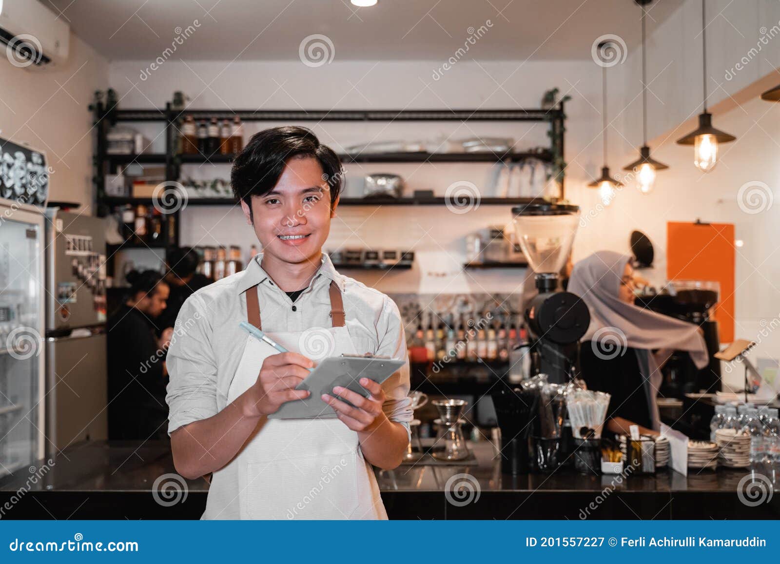 Waitress Smiling and Holding Note for Write Customers Orders Stock ...