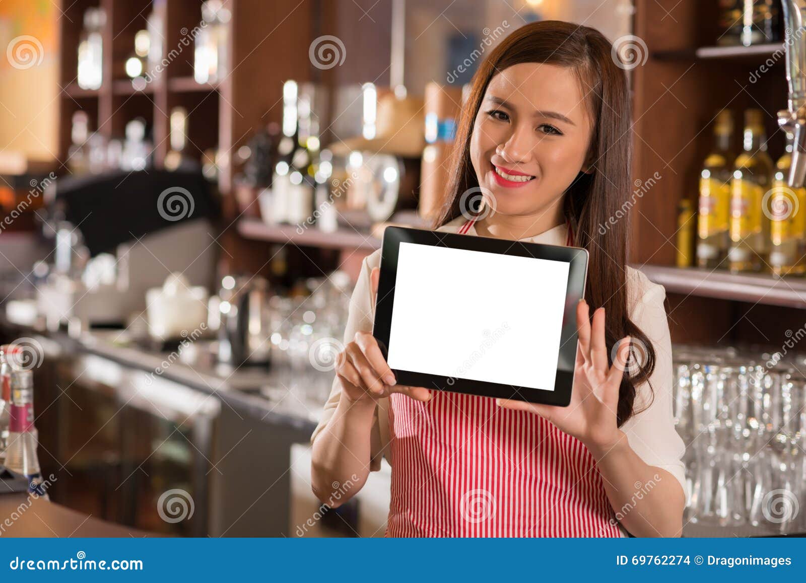 Waitress with tablet stock photo. Image of information - 69762274