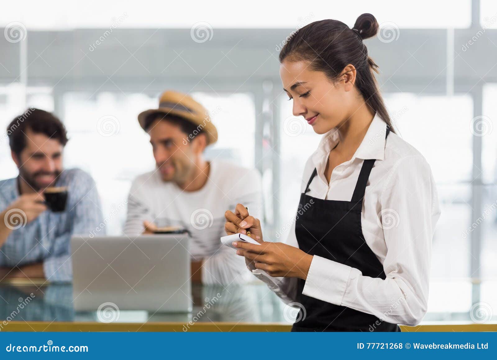 Waitress Taking an Order in Cafe Stock Photo - Image of happy, apron ...