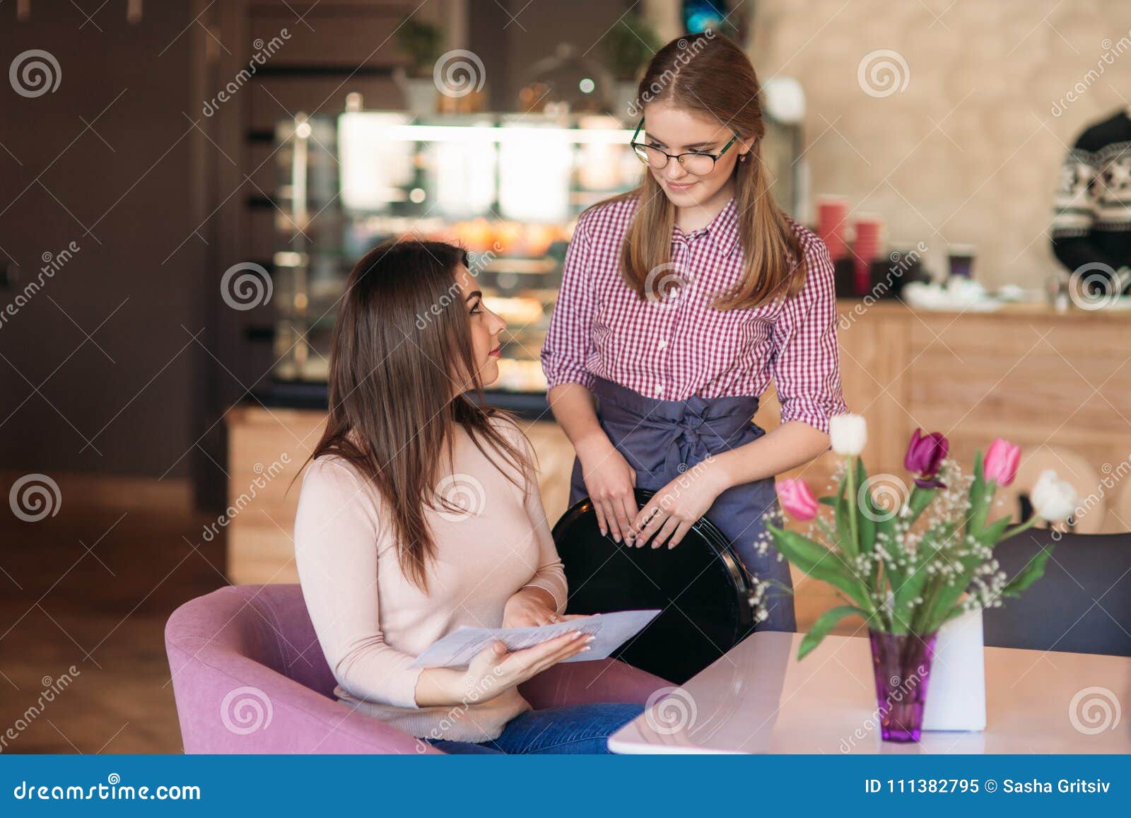 Waitress Taking Order from Her Customer in a Cafe Stock Image - Image ...