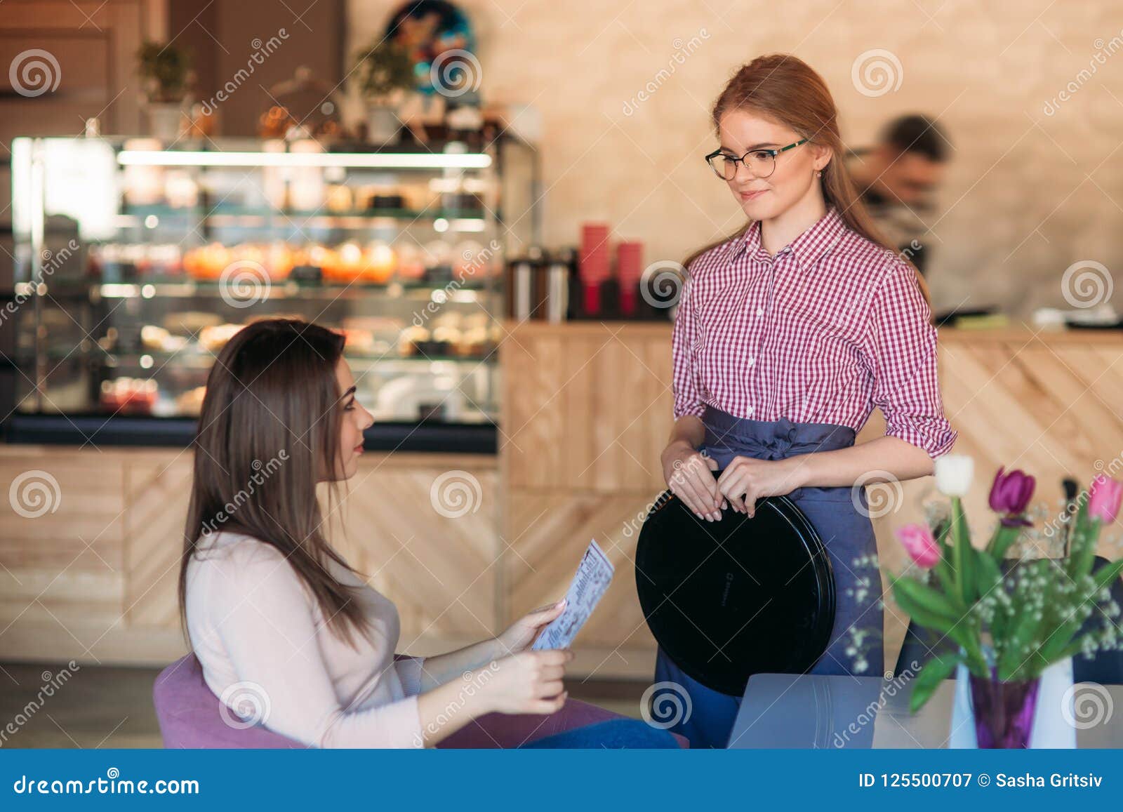 Waitress Taking Order from Her Customer in a Cafe Stock Image - Image ...