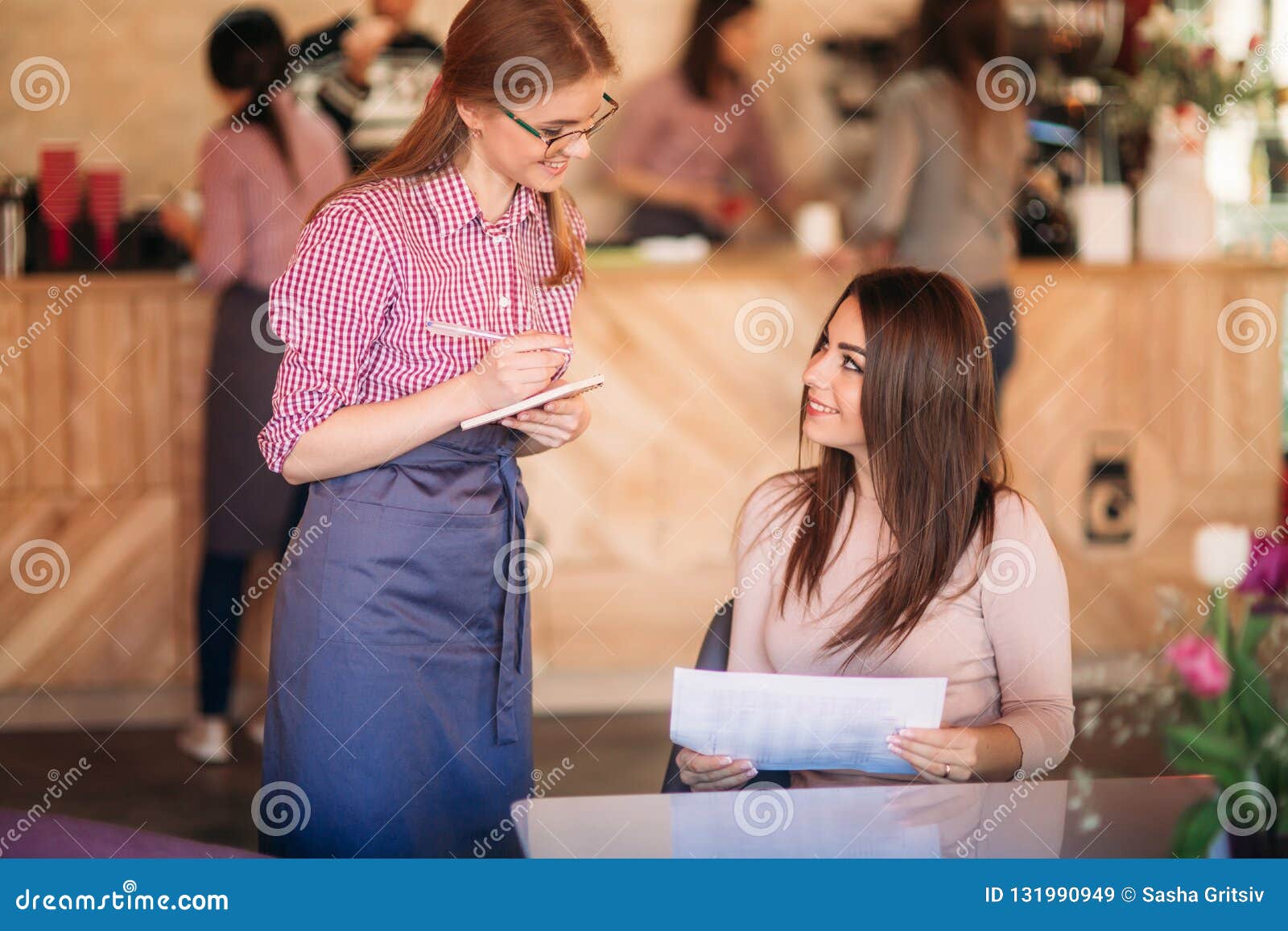 Waitress Taking Order from Her Customer in a Cafe Stock Image - Image ...