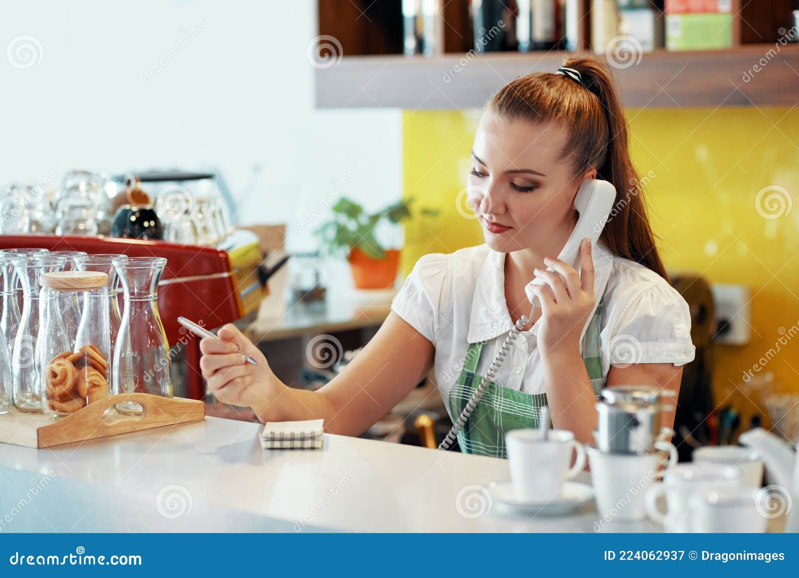 Waitress Taking Order by Phone Stock Image - Image of order, business ...