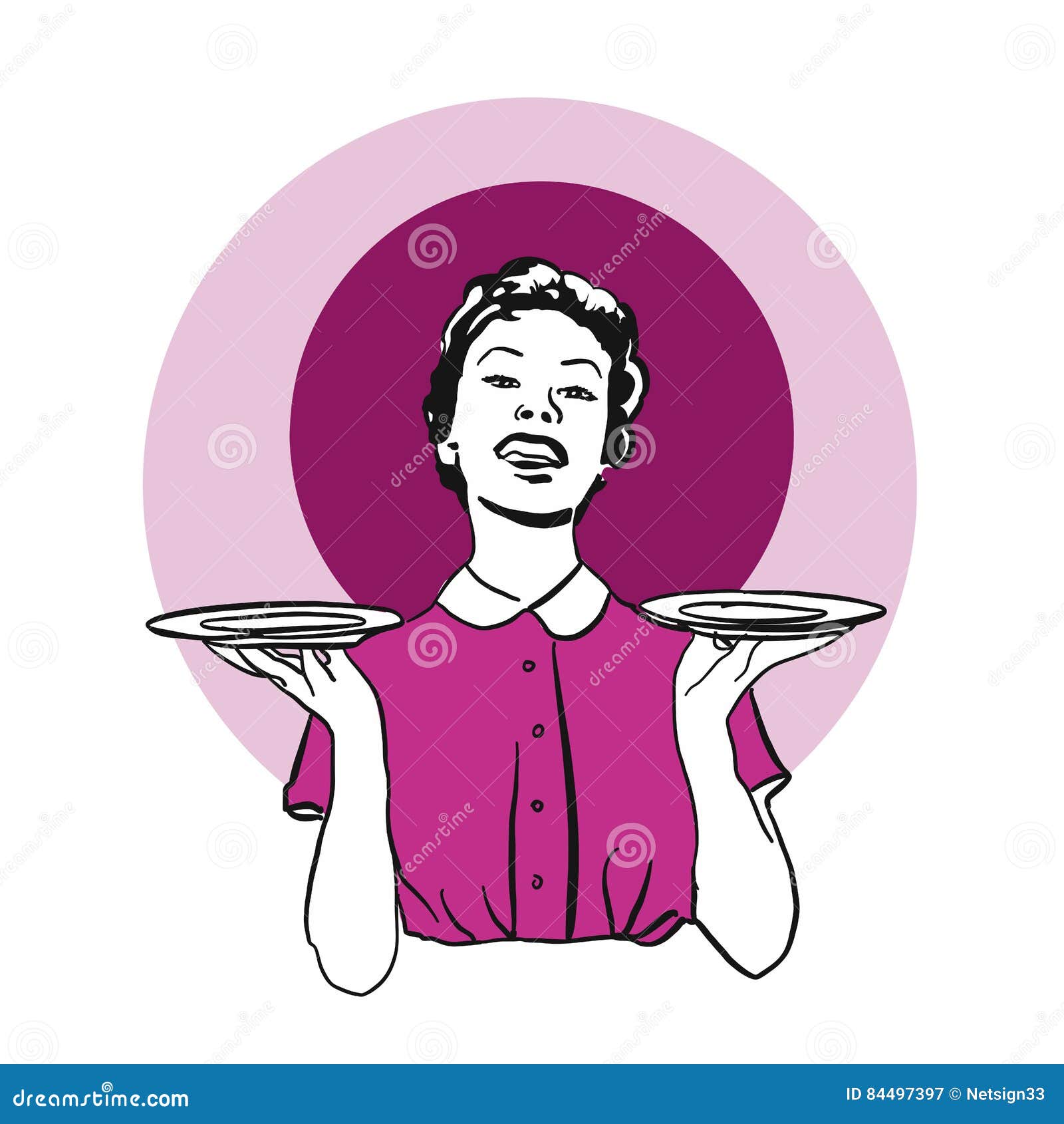 Waitress with Two Plates, Sketch Stock Vector - Illustration of ...