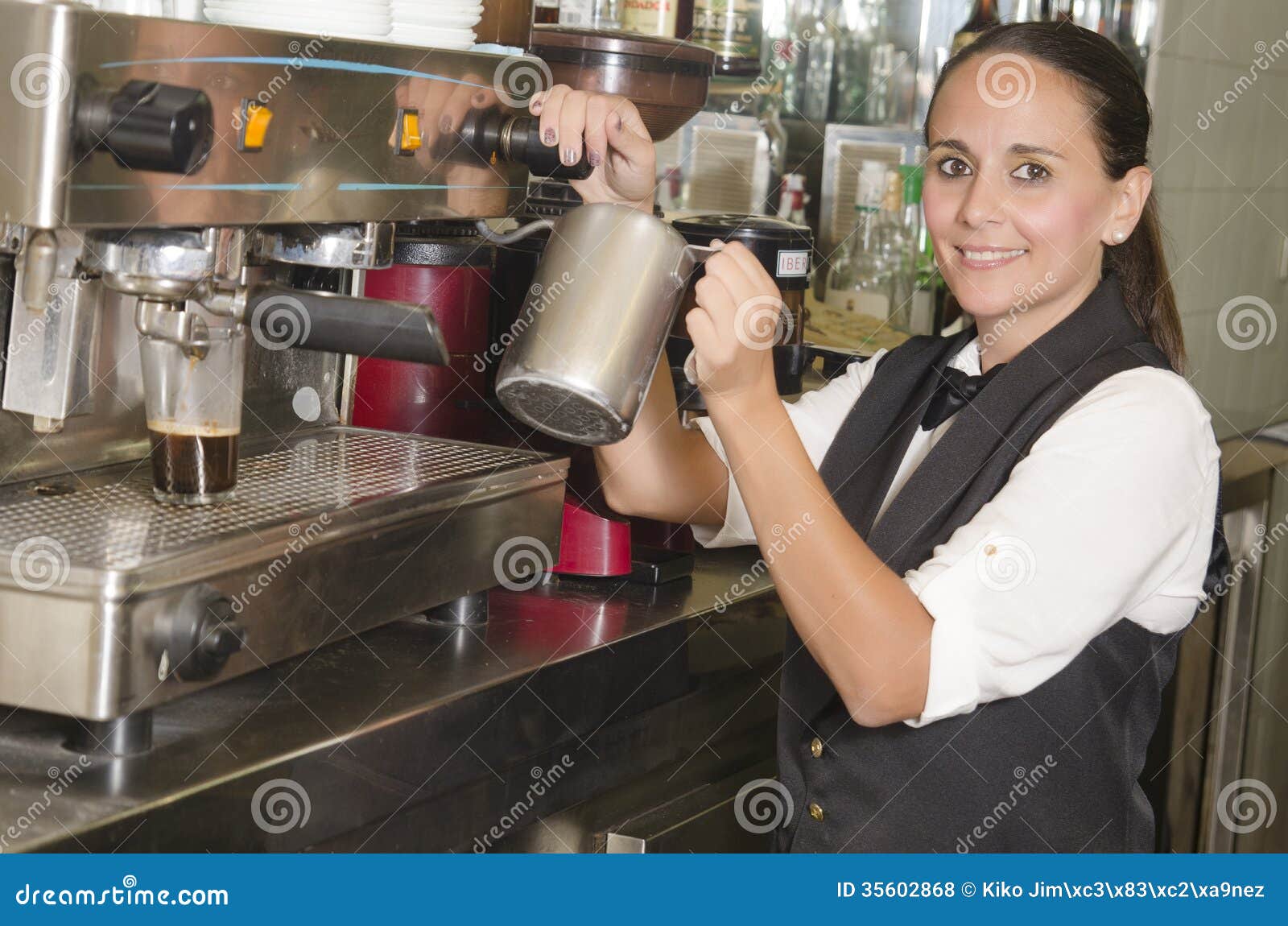 Waitress Using Coffee Machines Stock Photo - Image of woman, human ...