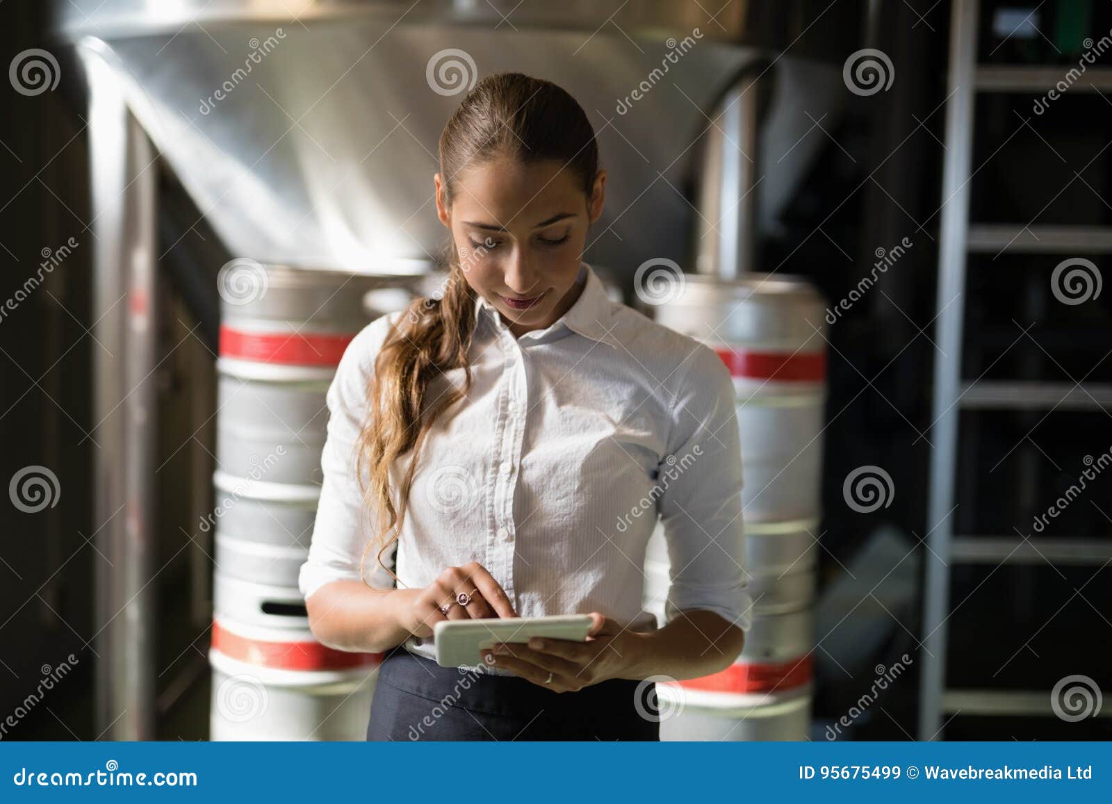 Waitress Using Digital Tablet in Bar Stock Image - Image of food ...