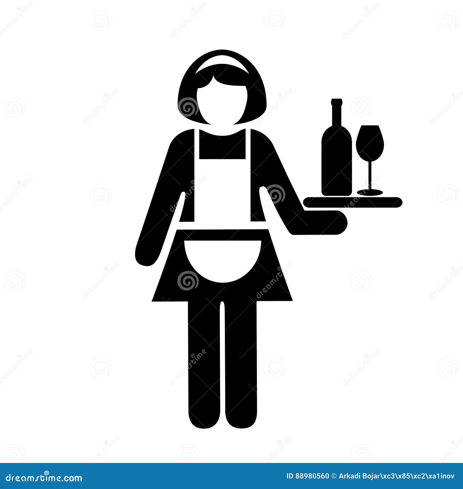 Waitress Vector. Cartoon. Isolated Art On White Background. Flat ...