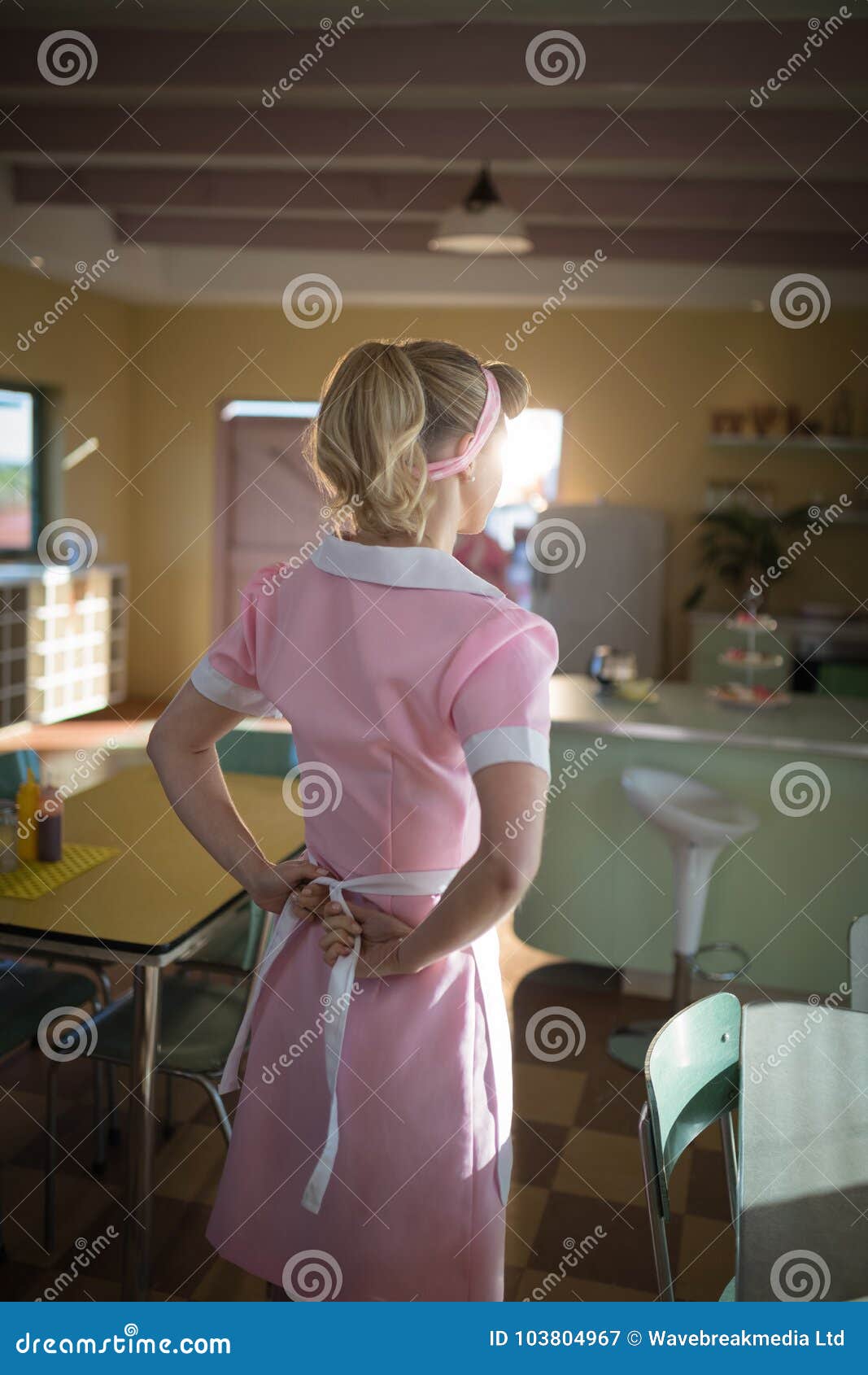 Waitress Wearing a Apron in Restaurant Stock Image - Image of ...