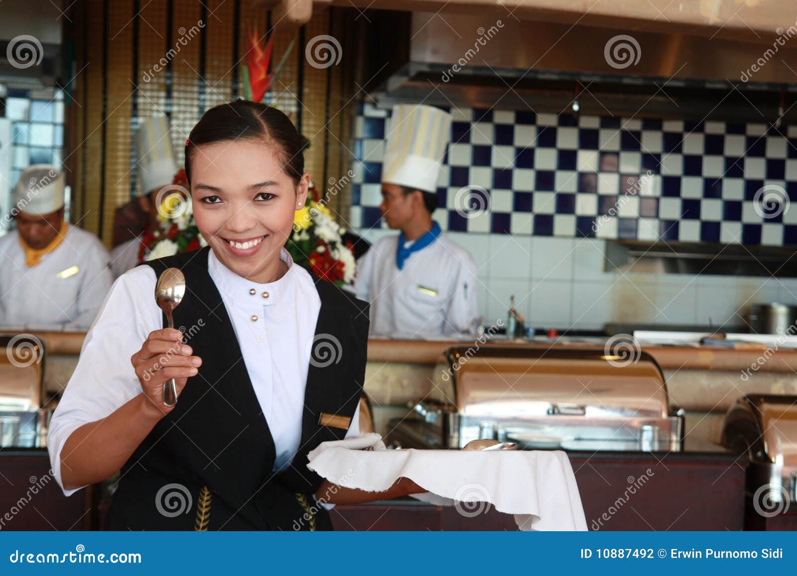 Waitress at work stock photo. Image of kitchen, happy - 10887492