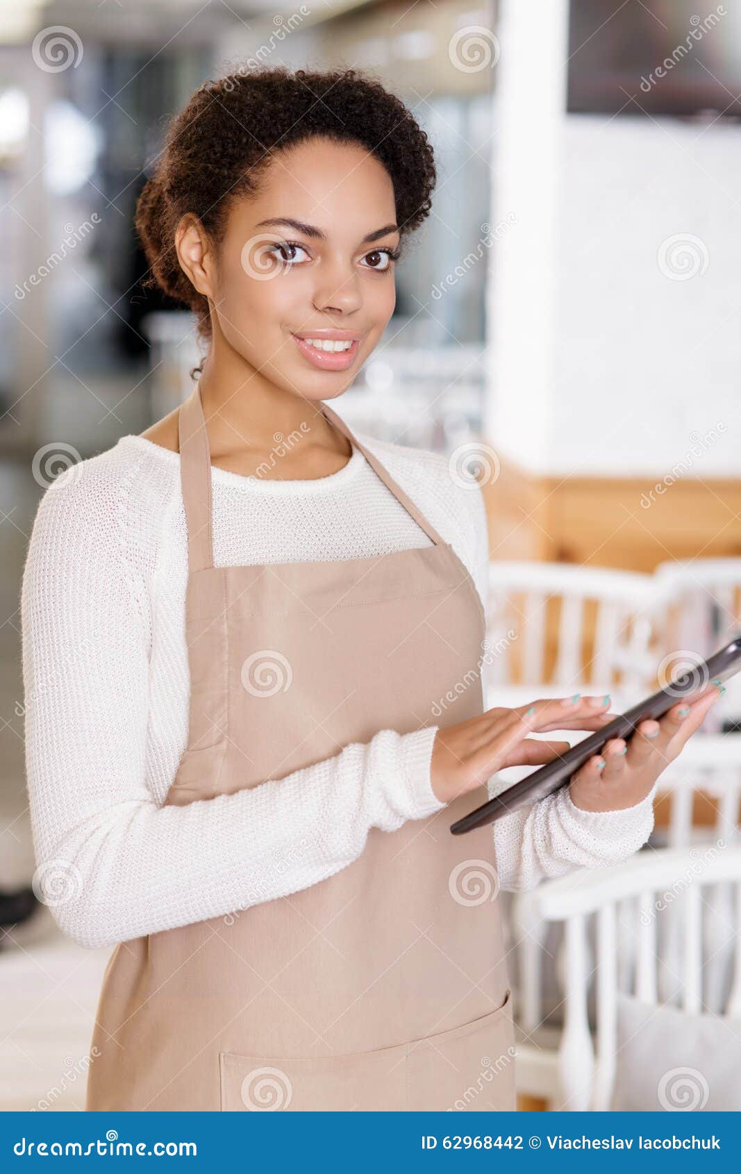 Waitress Working with Portable Tablet Stock Photo - Image of appealing ...