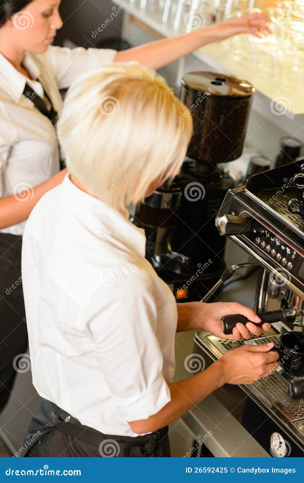 Waitresses at Work Make Coffee Machine Cafe Stock Image - Image of ...