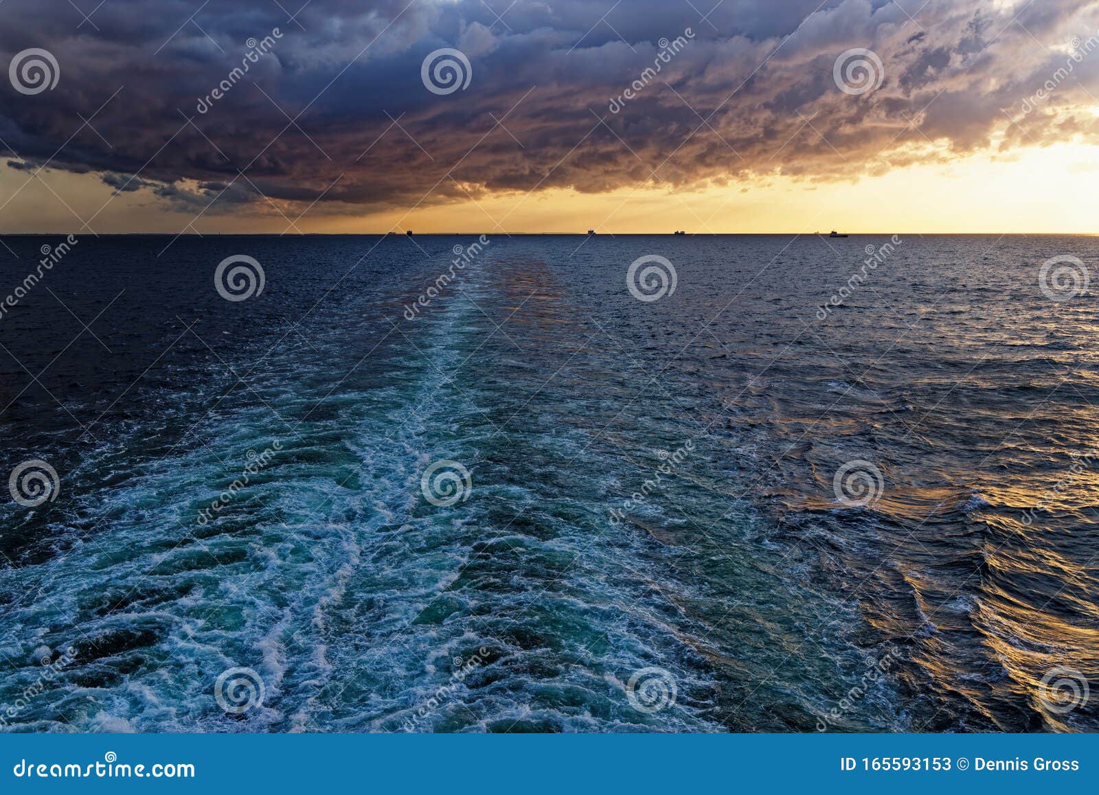 Wake of a Cruise Ship at Beautiful Sunset Stock Image - Image of marine ...