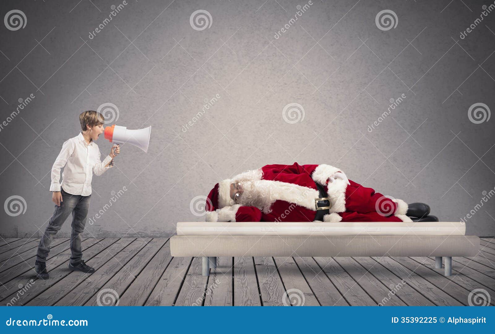 Wake up asleep Santa Claus stock image. Image of announcement - 35392225
