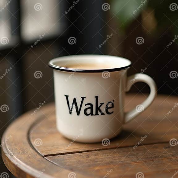Wake Up with Coffee Rustic Coffee Cup with Wake Design Stock ...