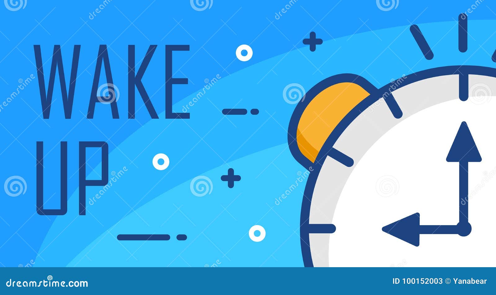 Wake Up Good Morning Poster With Alarm Clock And Clouds Vector ...