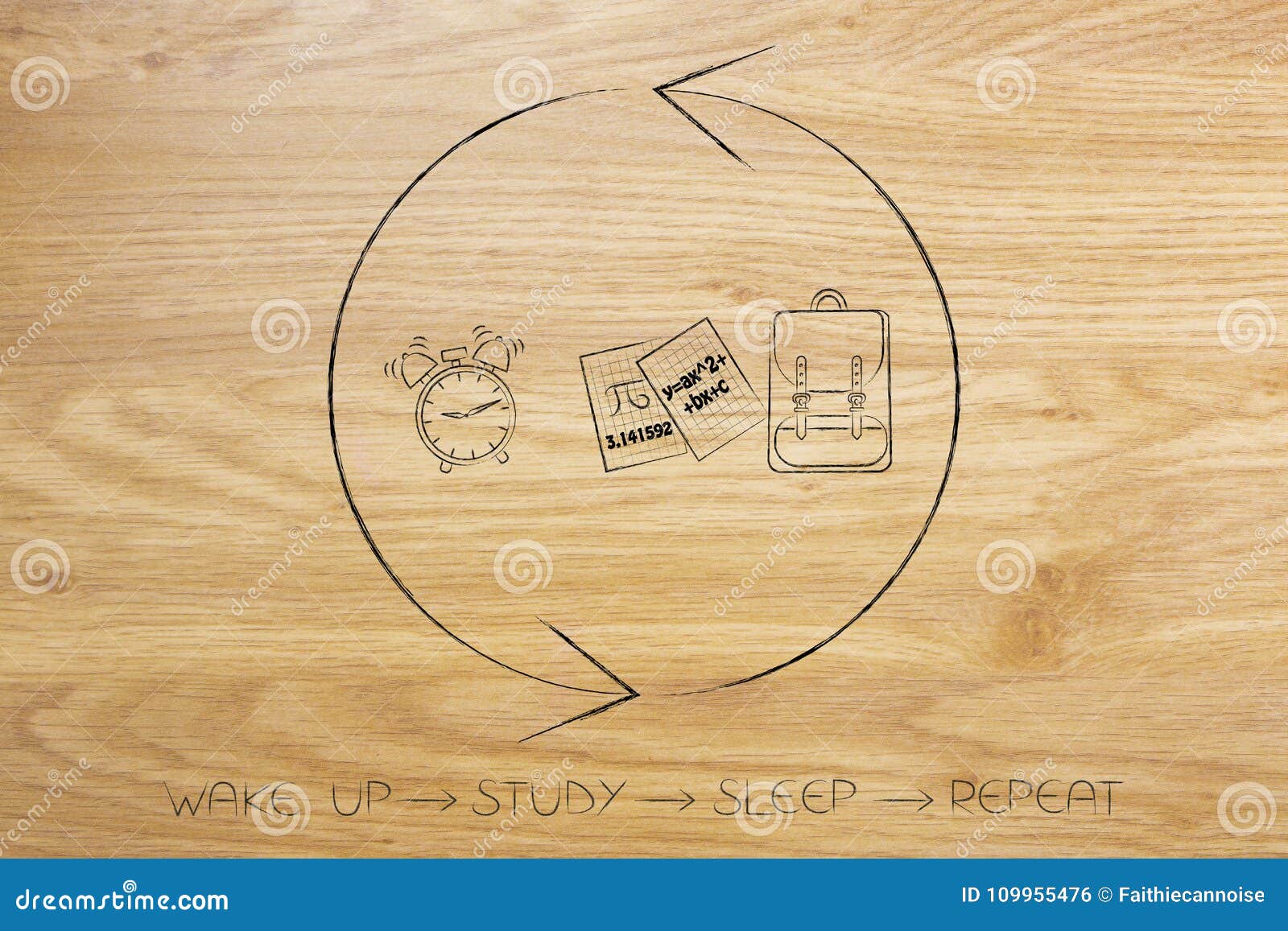 Wake Up Study Sleep Repeat Alarm and School Objects with Repeat Stock ...