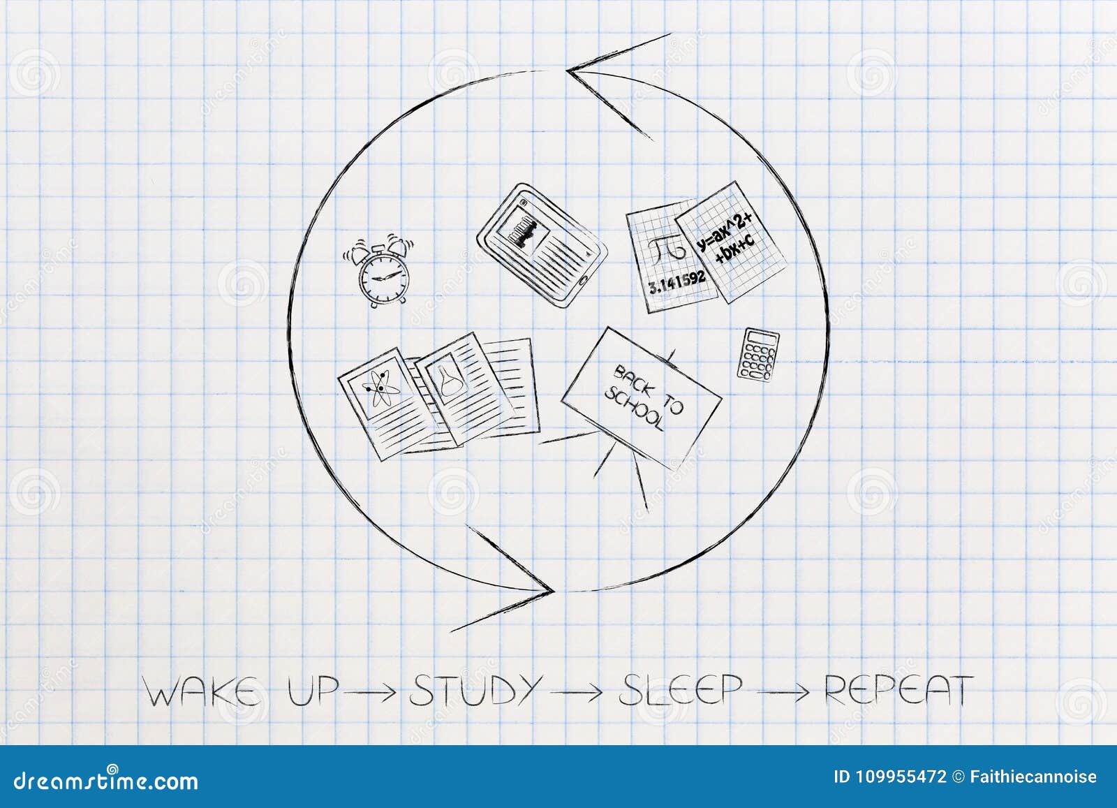 Wake Up Study Sleep Repeat School Objects with Repeat Sign Arou Stock ...