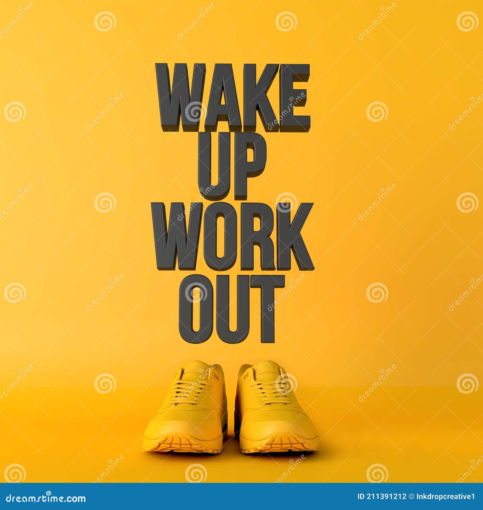 Wake Up Work Out Motivational Workout Fitness Phrase 3d Rendering