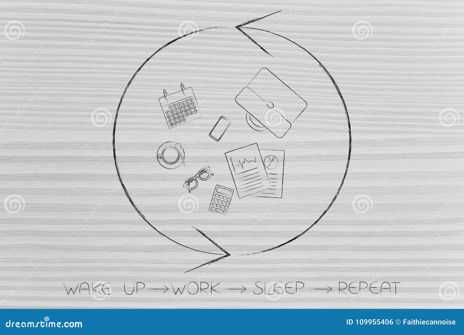 Wake Up Work Sleep Repeat Office Objects with Repeat Sign Around Stock ...