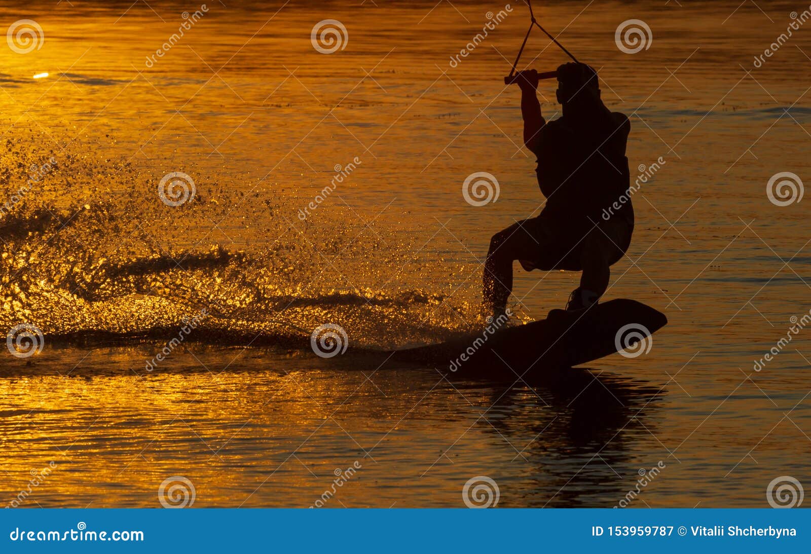 Wakeboarder Trains at Sunset Stock Image - Image of board, athletic ...