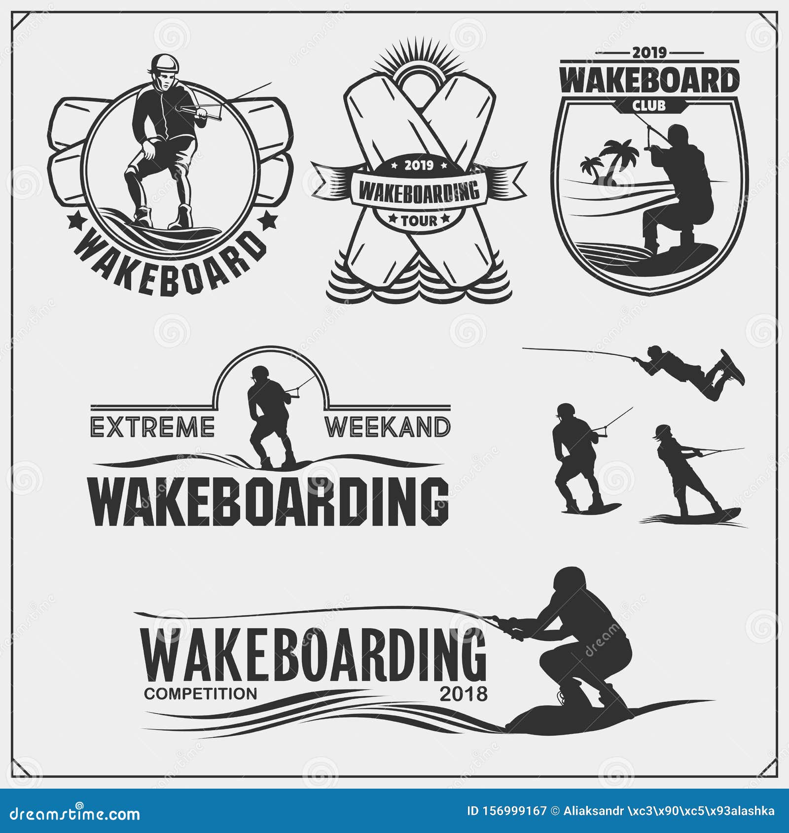 Wakeboarding Silhouettes, Labels and Design Elements. Set of Emblems ...